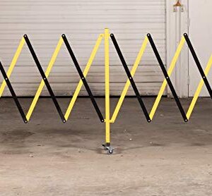 Trafford Industrial Expandable Metal Barricade, 16 Feet, Yellow and Black, Mobile Safety Barrier Gate, Retractable Traffic Fence