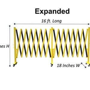 Trafford Industrial Expandable Metal Barricade, 16 Feet, Yellow and Black, Mobile Safety Barrier Gate, Retractable Traffic Fence