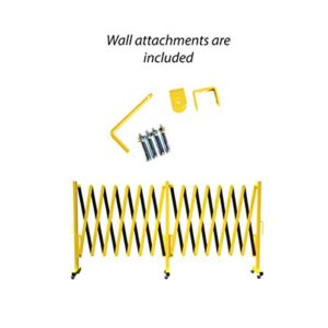 Trafford Industrial Expandable Metal Barricade, 16 Feet, Yellow and Black, Mobile Safety Barrier Gate, Retractable Traffic Fence