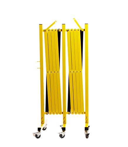 Trafford Industrial Expandable Metal Barricade, 16 Feet, Yellow and Black, Mobile Safety Barrier Gate, Retractable Traffic Fence