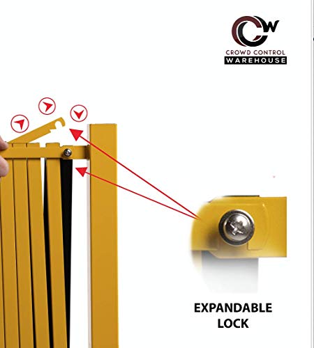 Trafford Industrial Expandable Metal Barricade, 16 Feet, Yellow and Black, Mobile Safety Barrier Gate, Retractable Traffic Fence