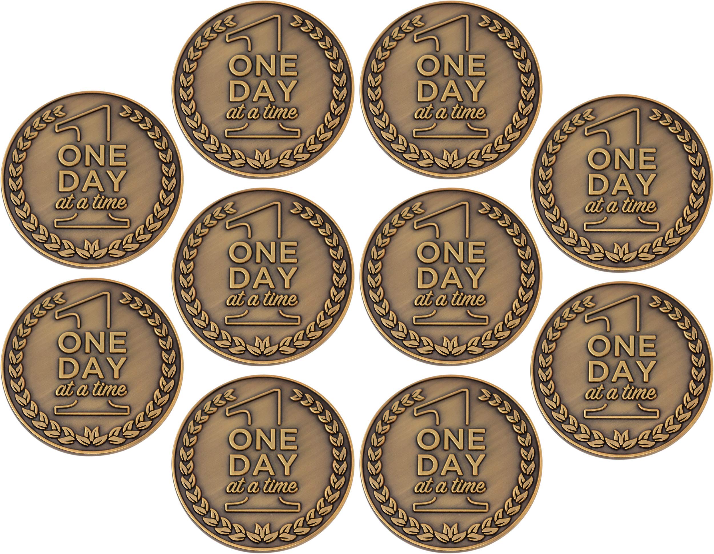 Serenity Prayer and One Day at a Time Coin, Bulk Pack of 10 Recovery Chip Pocket Tokens for AA, Antique Gold Plated Recovery Challenge Coin, Gift of Peace and Sobriety