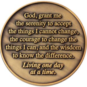 Serenity Prayer and One Day at a Time Coin, Bulk Pack of 10 Recovery Chip Pocket Tokens for AA, Antique Gold Plated Recovery Challenge Coin, Gift of Peace and Sobriety