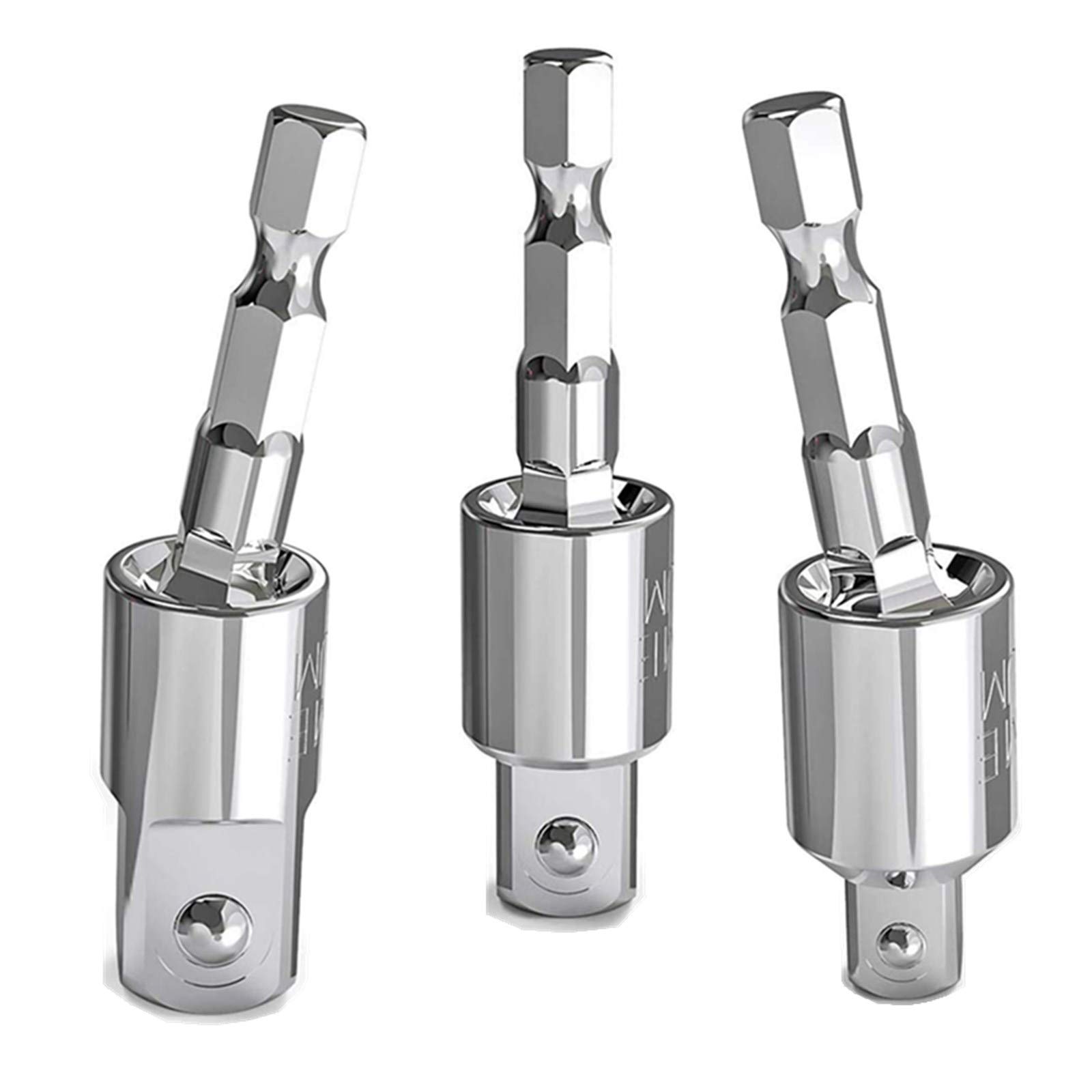 3Pcs 1/4" 3/8" 1/2" Bits 360°Rotatable,Impact Grade Socket Adapter/Extension Set Turns Power Drill Into High Speed Nut Driver,for Cordless Drills Ratchet Extension,Universal Socket Wrench Adapter Set