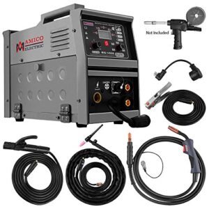 amico mig-140gs, 140 amp mig mag flux-cored, lift-tig, stick arc welder, 110v & 230v dual voltage welding, compatible spool gun: spg15180 & spg15250