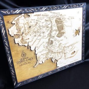 Handmade Large Wooden Map Compatible with Hobbits and Middle Earth Map LOTR | Set of coasters | Map Gift Idea| Decor Map | Gift Idea Fantasy Map | Gift for Him | Gift for Her