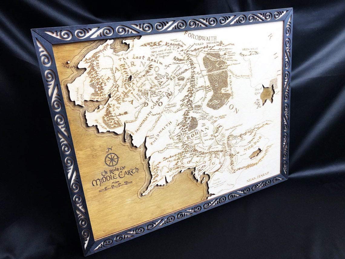 Handmade Large Wooden Map Compatible with Hobbits and Middle Earth Map LOTR | Set of coasters | Map Gift Idea| Decor Map | Gift Idea Fantasy Map | Gift for Him | Gift for Her