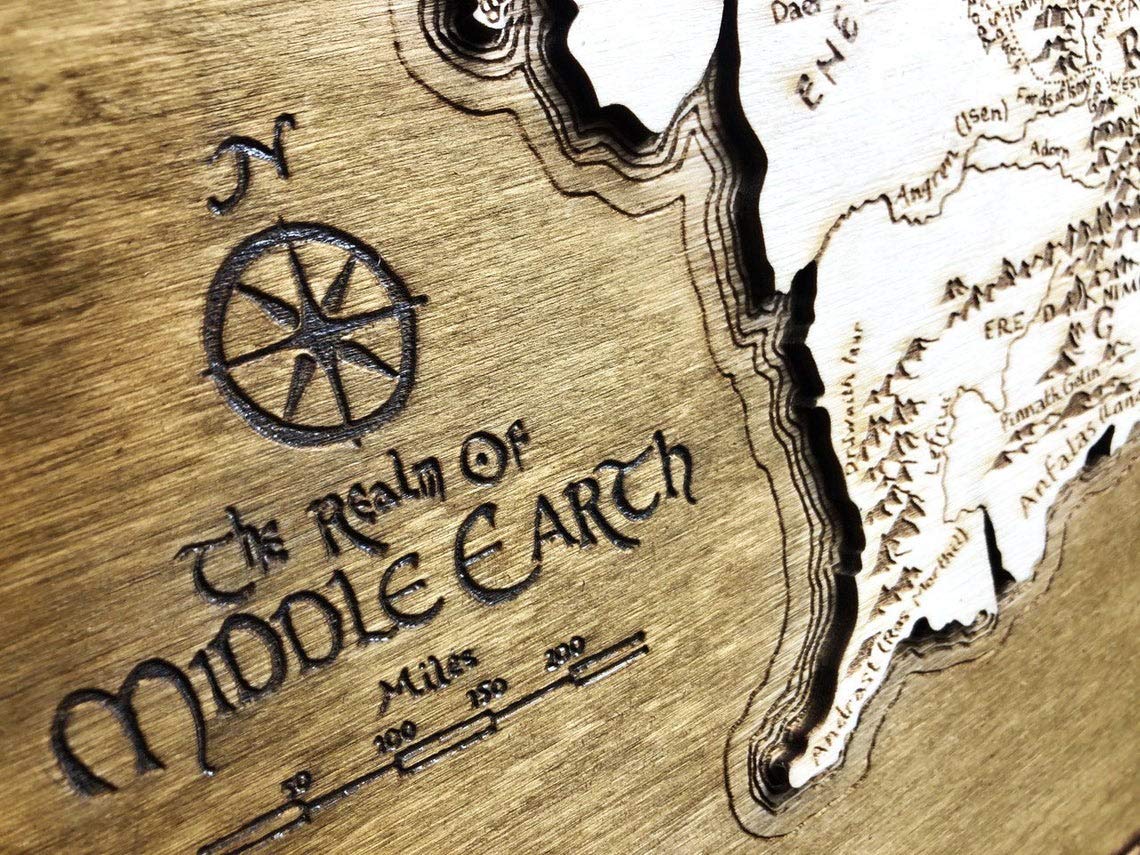 Handmade Large Wooden Map Compatible with Hobbits and Middle Earth Map LOTR | Set of coasters | Map Gift Idea| Decor Map | Gift Idea Fantasy Map | Gift for Him | Gift for Her