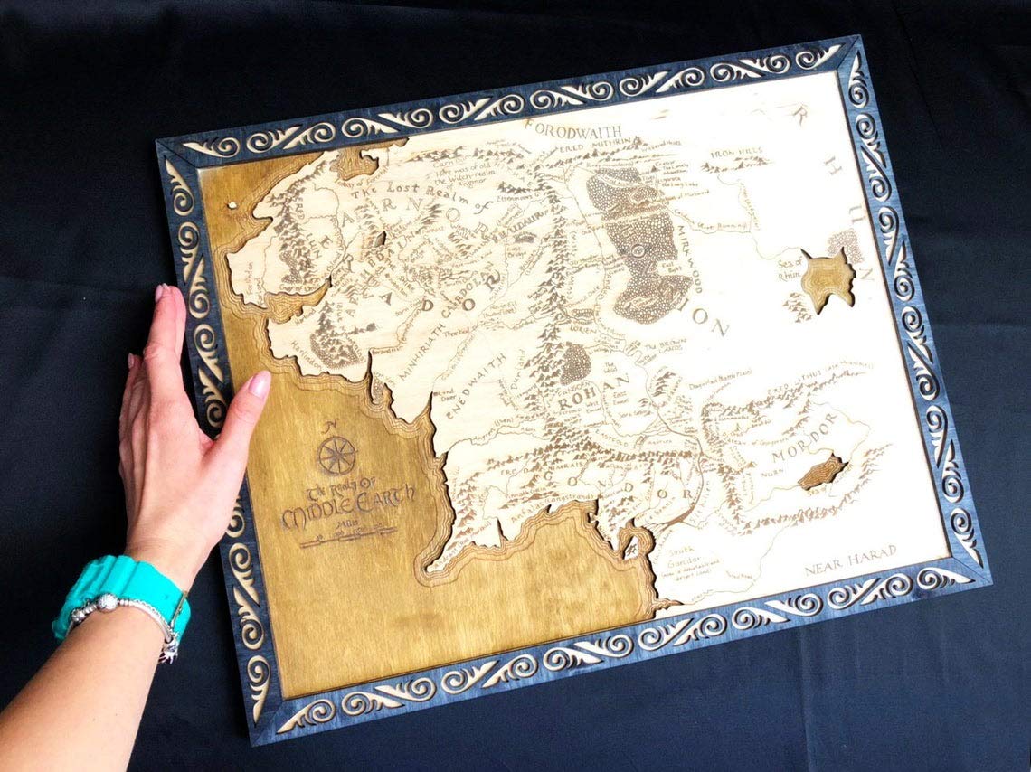 Handmade Large Wooden Map Compatible with Hobbits and Middle Earth Map LOTR | Set of coasters | Map Gift Idea| Decor Map | Gift Idea Fantasy Map | Gift for Him | Gift for Her