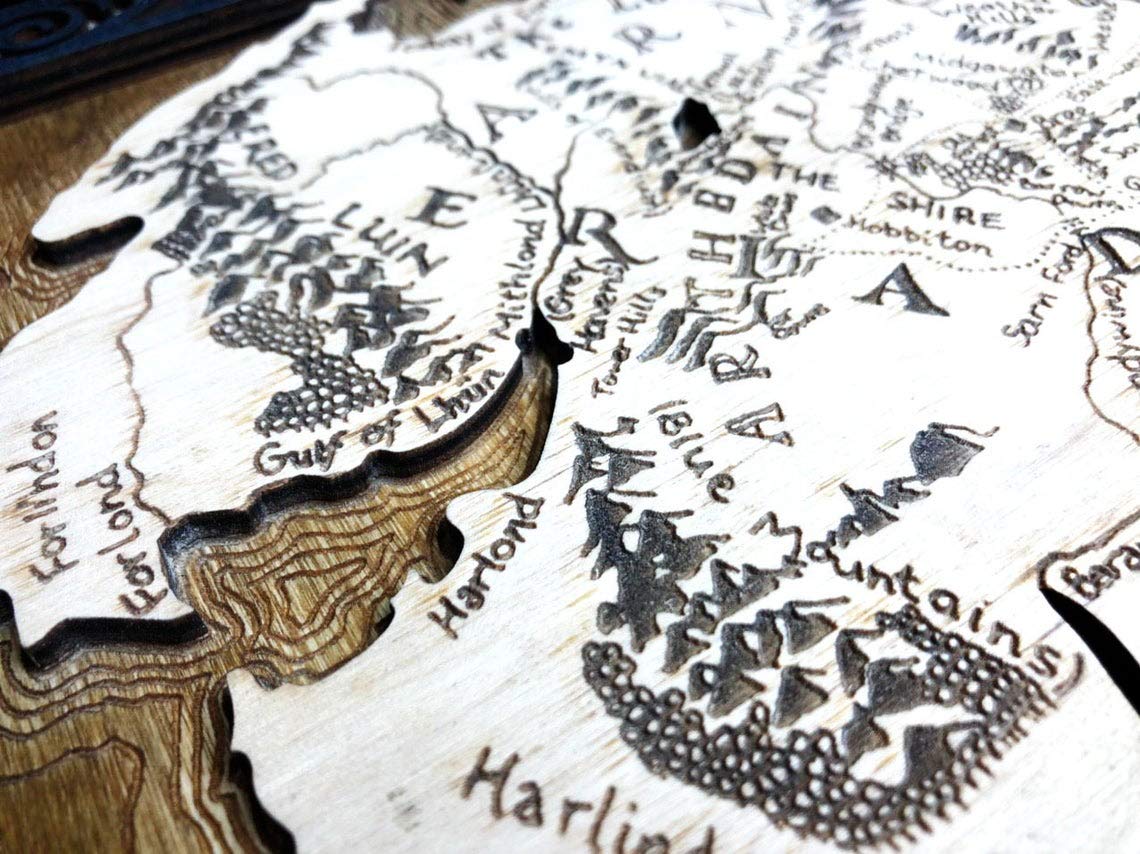 Handmade Large Wooden Map Compatible with Hobbits and Middle Earth Map LOTR | Set of coasters | Map Gift Idea| Decor Map | Gift Idea Fantasy Map | Gift for Him | Gift for Her