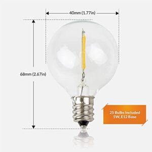 Newhouse Lighting 25 Pack LED Clear G40 Globe Light Bulbs for Outdoor String Lights Fits E12 and C7 Base 1.5 Inch Light Bulbs G40 Replacement Bulbs for Patio Lights (G40LED25)