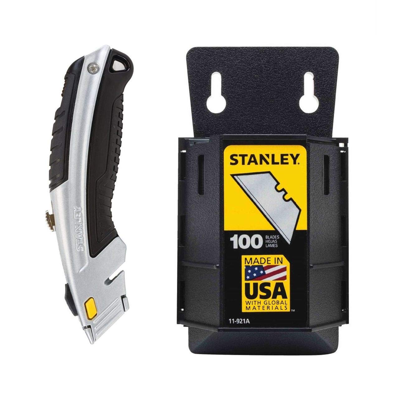 Stanley 10-788 Instant Change Retractable Knife and 11-921A Utility Blades with Dispenser Combo Pack