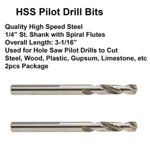 MaxTool 2PCs 1/4" x 3-1/16" Overall Length HSS Pilot Drill BITS STUB Drills Short for Hole saws with 1.5" Cut-Depth or Less; BA02W06R1030P2