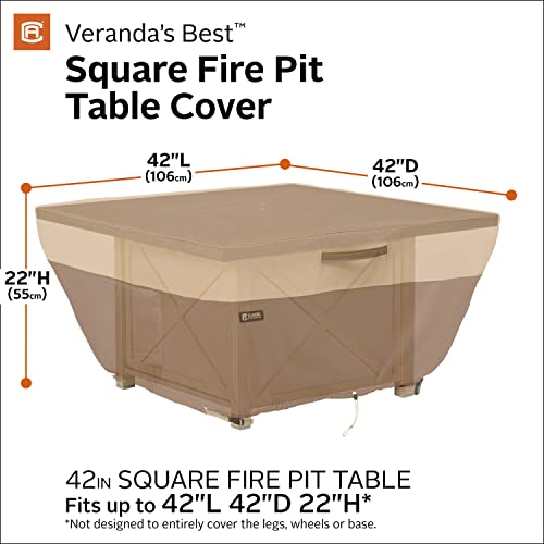 Classic Accessories Veranda's Best Waterproof Square Fire Pit Table Cover, 42 x 42 x 22 Inch, Outdoor Table Cover, Earth