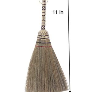 SN SKENNOVA - (Tiny Size) 11 inch Short of Asian Whisk Broom Thai Natural Straw Broom with Embroidery Nylon Thread Handle with Nylon Hanger