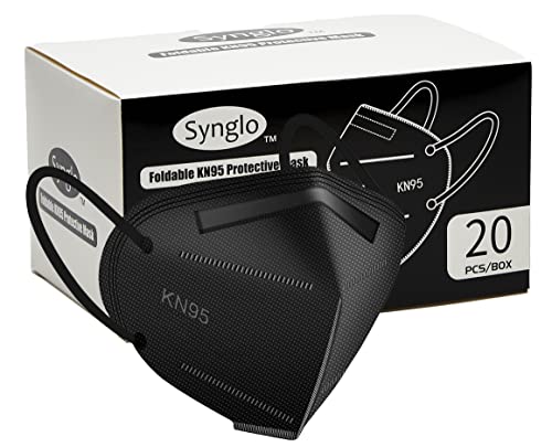 SYNGLO KN95 Face Masks 50 Pack, Individually Wrapped 5 Layer Mask For Adults, Filter Efficiency≥95% (Black20)