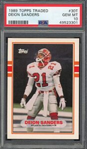 deion sanders 1989 topps traded football rookie card rc #30t graded psa 10 gem mint