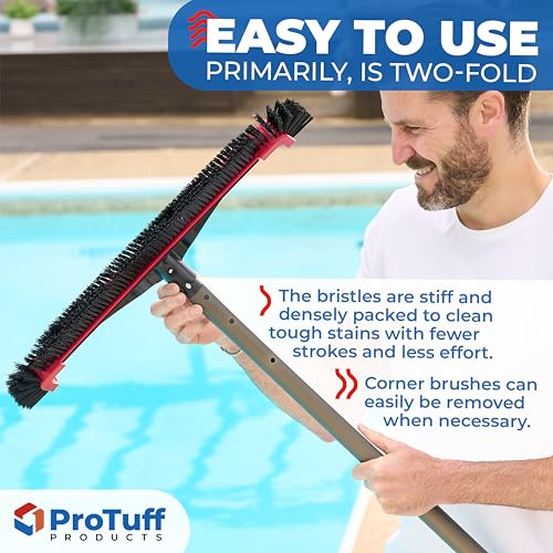 ProTuff Products Pool Brush Head - 3X Faster & Lifetime Replacement - Clean Walls & Corners Faster w/Sturdy 22” Wide Bristles & Removable Ends - Premium Pool Cleaning Equipment