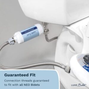 LUXE Bidet 4-in-1 Filtration Water Filter, with PP Cotton, Ion Filtration, and Calcium Salts for Chlorine Removal, with 1/2” Ends Designed to fit NEO Bidets