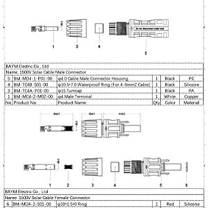 BAYM Connector Male Female Solar Panel Connector 50A 1500V for PV Cable 10mm 8AWG Connect UV Resistant(10Pairs)