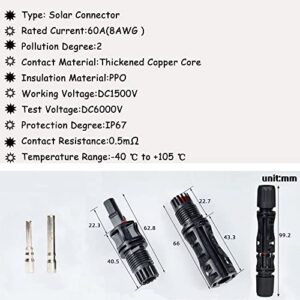 BAYM Connector Male Female Solar Panel Connector 50A 1500V for PV Cable 10mm 8AWG Connect UV Resistant(10Pairs)