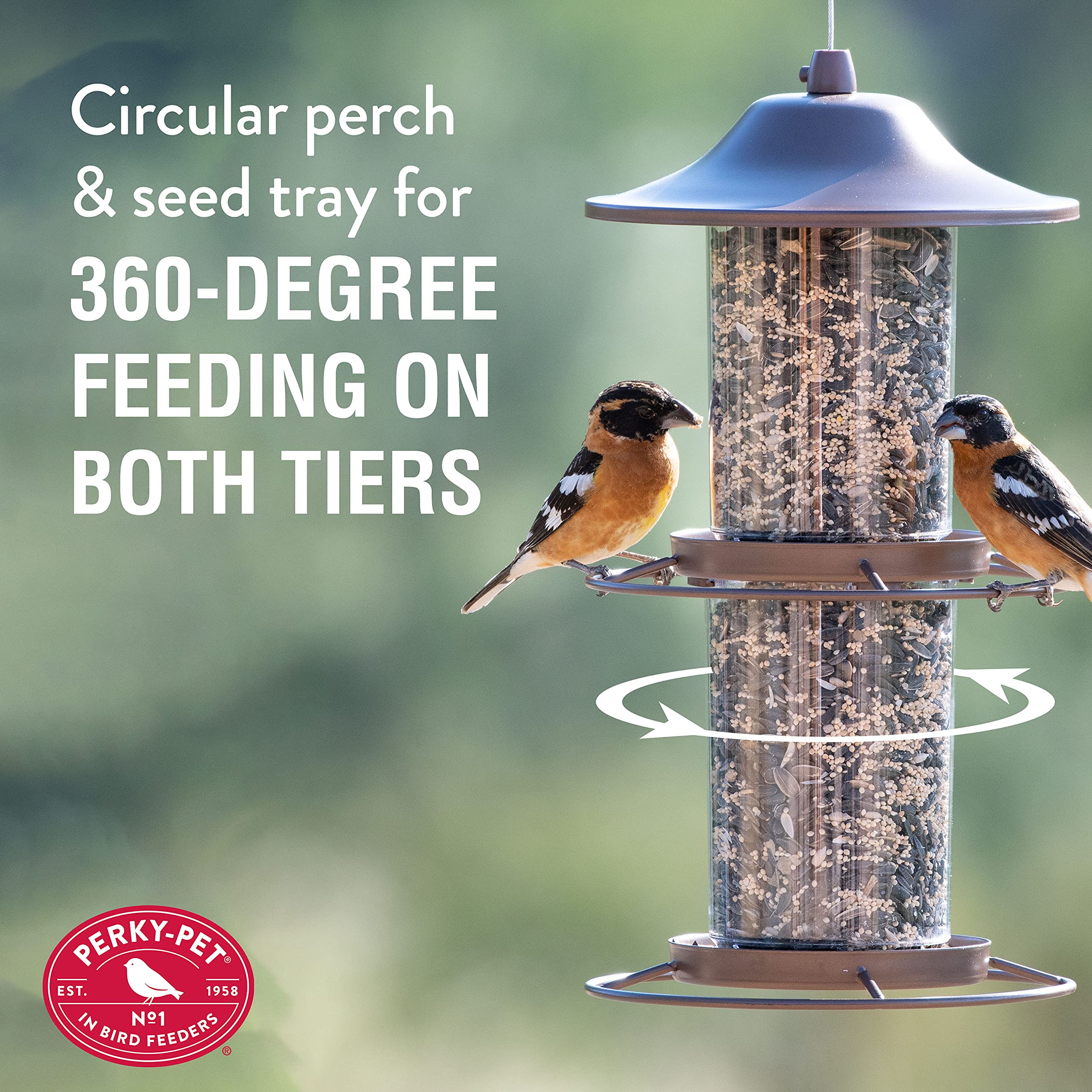 Perky-Pet 325SCOMBO-1SR Large 2-Tier Outdoor Panorama Wild Bird Feeder with Hanging Hook - 4.5 lb Seed Capacity