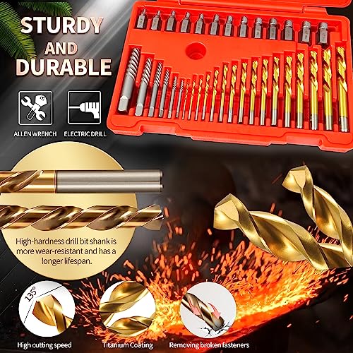 AKM 36PCS Screw Extractor with Drill Bit Set,bolt extractors with Center Hole Punch,Multi-spline Extractors,and Left Hand Drill Bits for Removeing Broken Studs, Bolts, Socket Screws, and Fittings| SAE