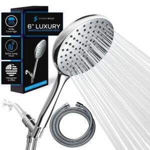 sparkpod luxury rainfall shower head - huge 6-inch head, extra long 6ft hose & adjustable bracket - 1-min installation (luxury polished chrome)