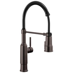 delta faucet theodora single-handle commercial style kitchen sink faucet with pull down sprayer and magnetic docking spray head, venetian bronze 18804z-rb-dst