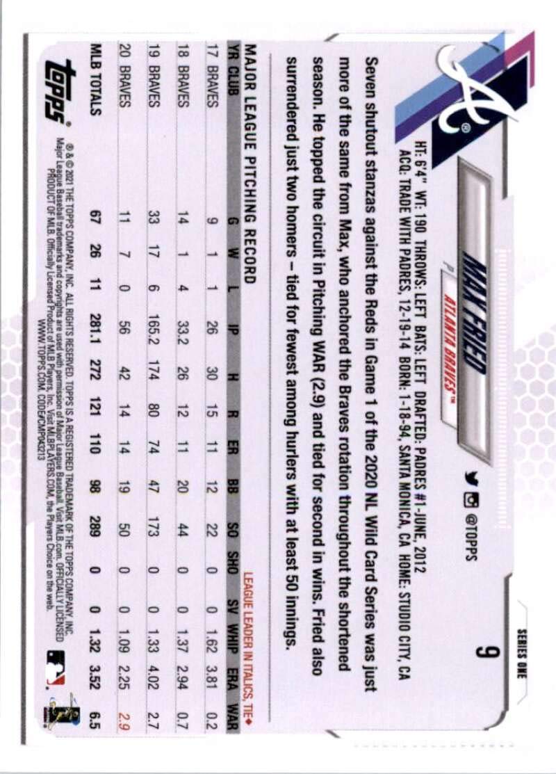 2021 Topps #9 Max Fried NM-MT Atlanta Braves Baseball