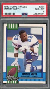 emmitt smith 1990 topps traded football rookie card rc #27t graded psa 8