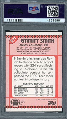 Emmitt Smith 1990 Topps Traded Football Rookie Card RC #27T Graded PSA 8