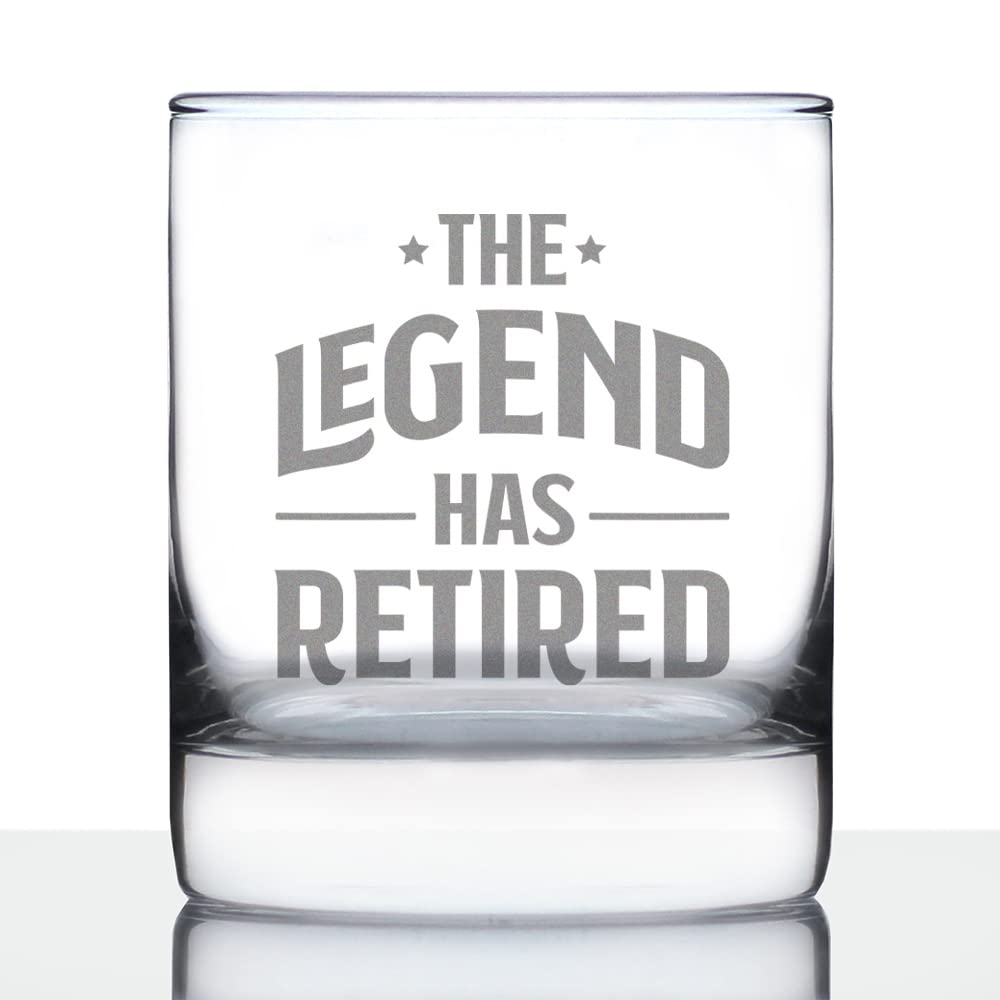 The Legend Has Retired - Whiskey Rocks Glass - Funny Retirement Gifts for Boss or Coworkers - 10.25 Oz