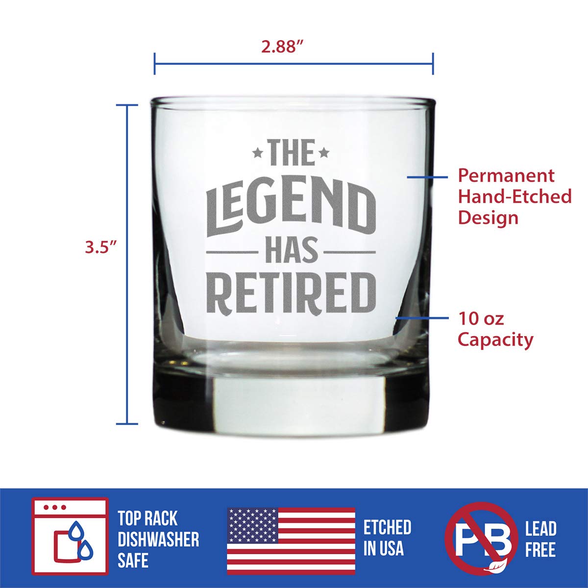 The Legend Has Retired - Whiskey Rocks Glass - Funny Retirement Gifts for Boss or Coworkers - 10.25 Oz