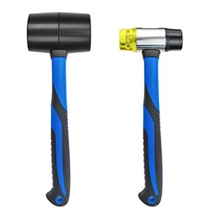 c&t 2-piece hammer set,black rubber mallet hammer, double-faced soft hammer with fiberglass handle,rubber mallet set