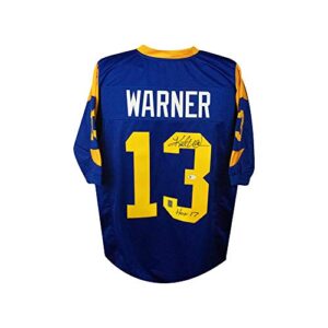 kurt warner hof 17 autographed st louis custom blue football jersey - bas coa