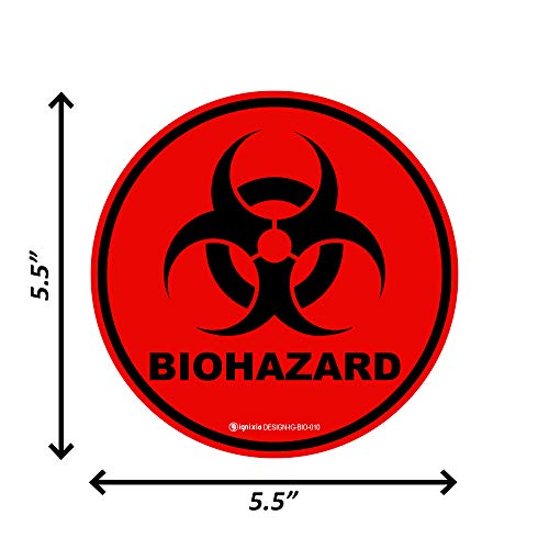 Ignixia Biohazard Sign Decals (Pack of 10) Round Stickers for Hospitals, Labs, and Industrial use Universal Biohazard Symbol