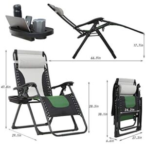 FDW Oversized Padded Zero Gravity Chair Lounge Chair Outdoor Patio Recliner with Cup Holder Adjustable Headrest for Patio Pool Deck Camping Support 380lbs (1, Green)