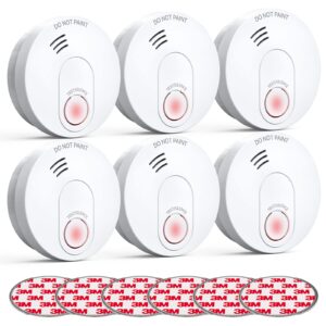 siterwell smoke detector, 10-year smoke alarm with photoelectric sensor and low battery warning, fire alarm with built-in battery and fault warning for bedroom and house, ul listed, gs526a, 6 packs