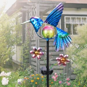 outdoor solar stake lights hummingbird waterproof led crackle glass globe stake metal light garden decorative lights for walkway pathway lawn patio