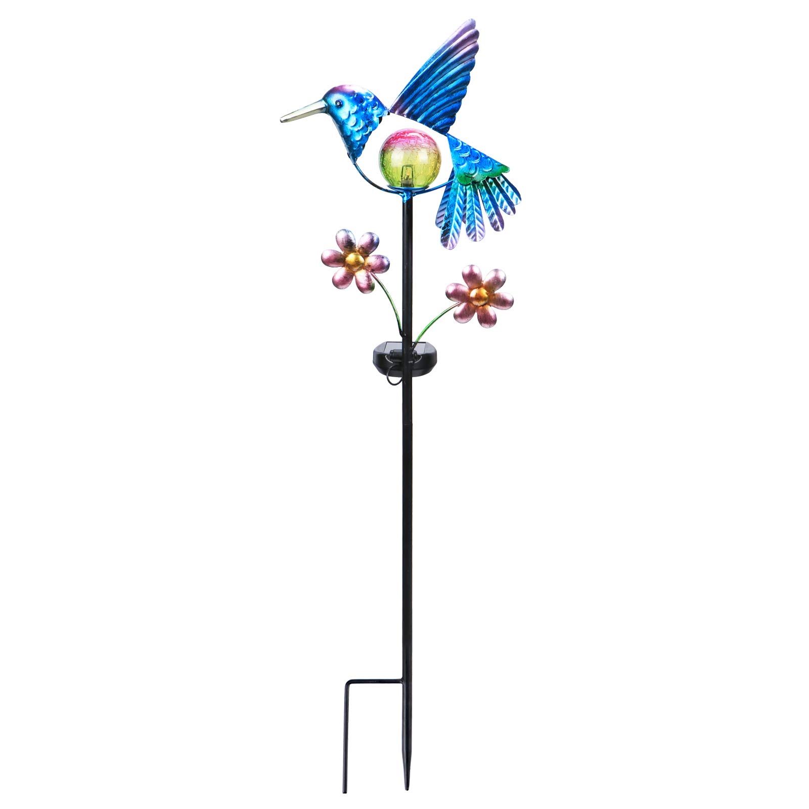 Outdoor Solar Stake Lights Hummingbird Waterproof LED Crackle Glass Globe Stake Metal Light Garden Decorative Lights for Walkway Pathway Lawn Patio