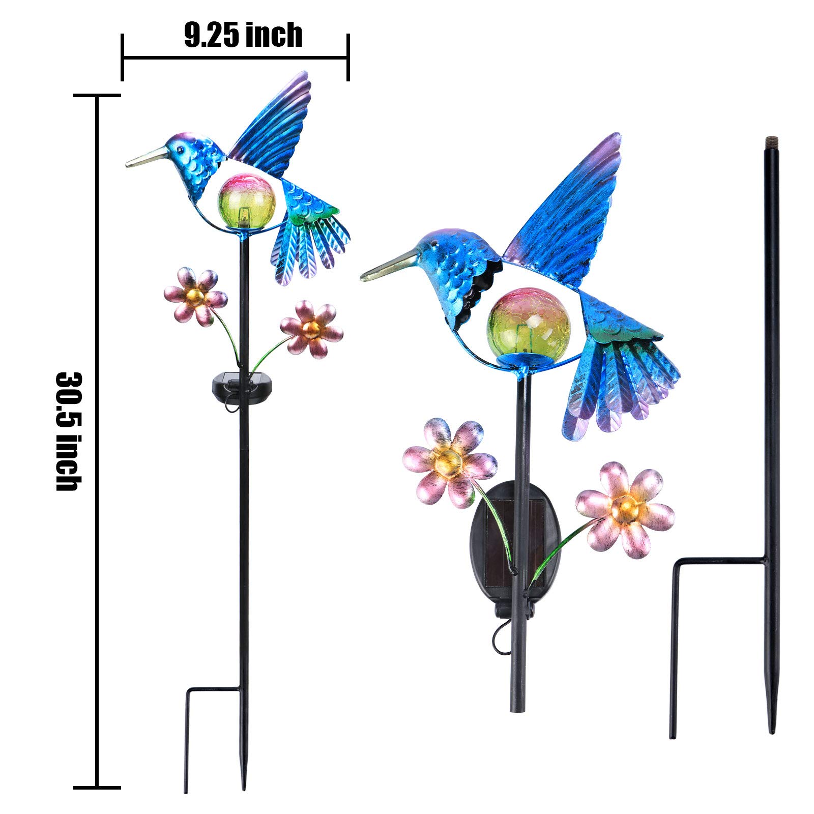 Outdoor Solar Stake Lights Hummingbird Waterproof LED Crackle Glass Globe Stake Metal Light Garden Decorative Lights for Walkway Pathway Lawn Patio