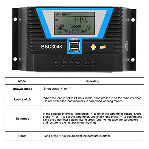 Agatige 30A Solar Charge Controller, 12V/24V/36V/48V Solar Panel Regulator with LCD Display Dual USB Port PWM Auto Parameter, Input Solar Panel Regulator for Gel Sealed Flooded and Lithium Battery