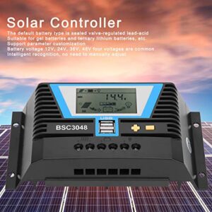 Agatige 30A Solar Charge Controller, 12V/24V/36V/48V Solar Panel Regulator with LCD Display Dual USB Port PWM Auto Parameter, Input Solar Panel Regulator for Gel Sealed Flooded and Lithium Battery