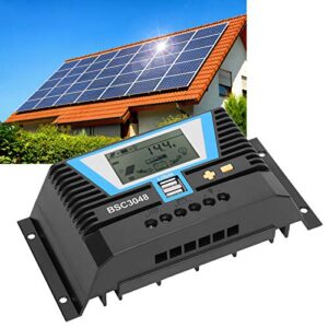 Agatige 30A Solar Charge Controller, 12V/24V/36V/48V Solar Panel Regulator with LCD Display Dual USB Port PWM Auto Parameter, Input Solar Panel Regulator for Gel Sealed Flooded and Lithium Battery