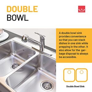 KINDRED CDLA3322-7-1N Creemore 33-in LR x 22-in FB x 7-in DP Drop In Double Bowl 1-Hole Stainless Steel Kitchen Sink, 33" x 22"