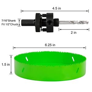 HLOFIZI 6-1/4 Hole Saw 6.25 Bit HSS Bi-Metal Cutter for Wood Metal Drywall Sheetrock Plastic with 1.5 Inch Deep