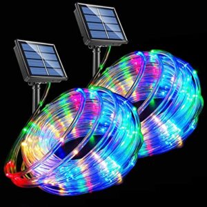 vicsou led rope lights solar powered string lights 40ft 120 leds 8 modes color chang tube indoor outdoor waterproof strip fairy lights for garden patio christmas party camping holiday décor 2 pack