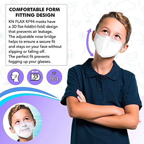 [20Packs] KIDS KF-94 - Face Protective Mask for Kids Onique (Bluna) [Adjustable] (White) [Made in Korea] [20 Individually Packaged] Premium KF-94 Certified Face Safety White Dust Mask for Kids