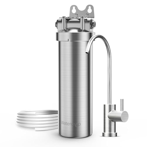 Waterdrop BS08 Under Sink Water Filter, 1 Year Lifetime Stainless Steel Water Filter System, Reduces Chlorine, Lead, Heavy Metals, Bad Taste& Odor (1 Filter & 1 Brushed Nickel Faucet Included)